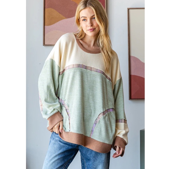 Oli & Hali | Tops | The Jennifer Sage Color Block Pullover Top With ...